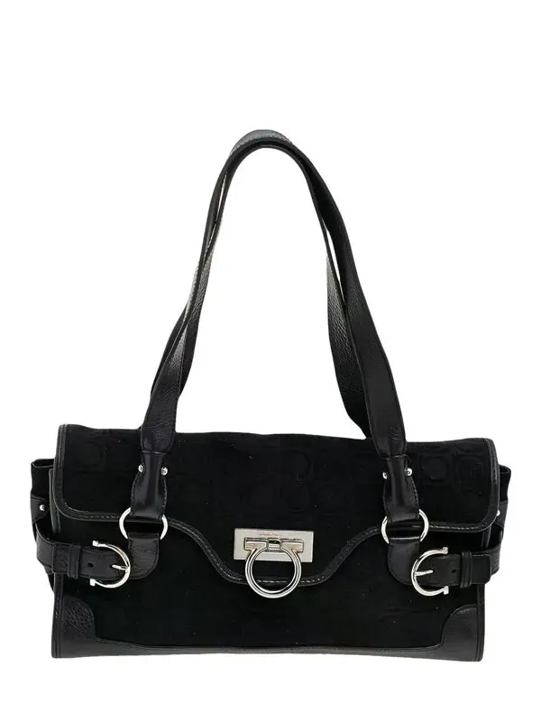 FERRAGAMO Gancini Leather Shoulder Bag - Black