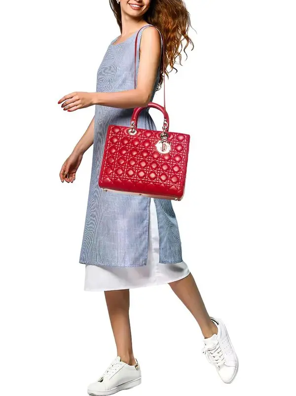 Dior Lady Leather Tote Bag - Red