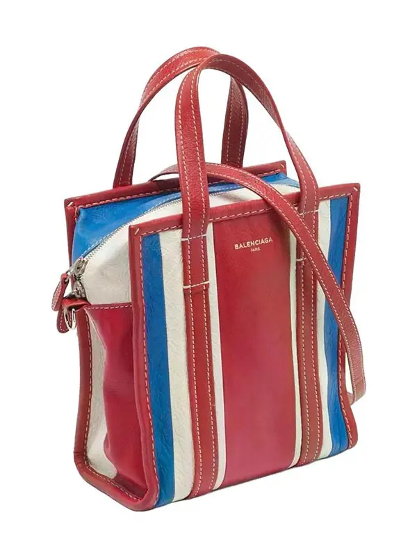 Balenciaga Xs Bazar Stripe Leather Tote Bag - Red