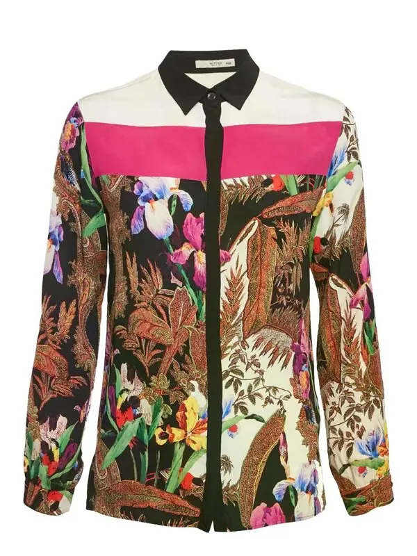 Etro Floral-print Contrast-panel Shirt - Black