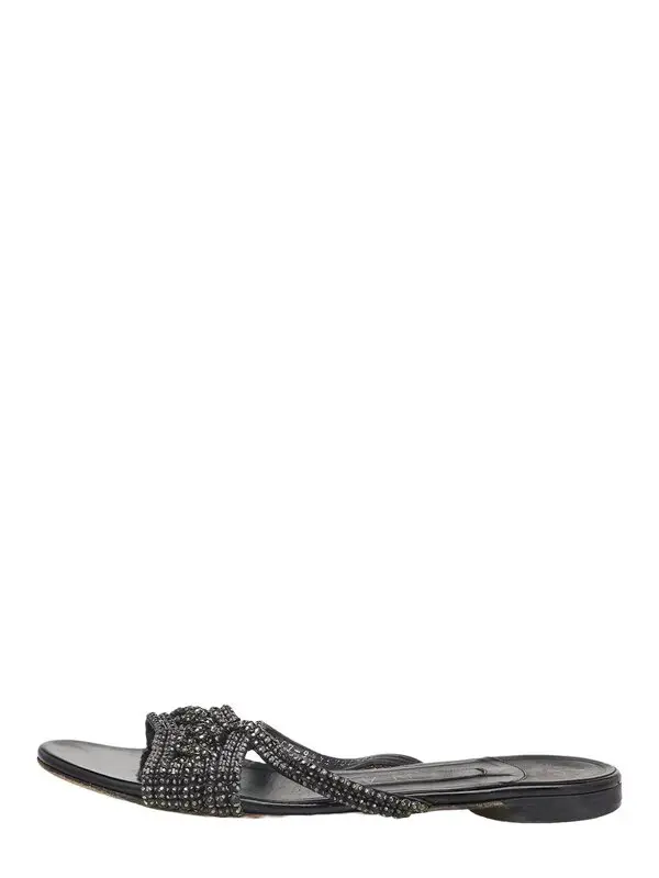 GINA Pre-owned Crystal Embellished Leather Sandals - Black