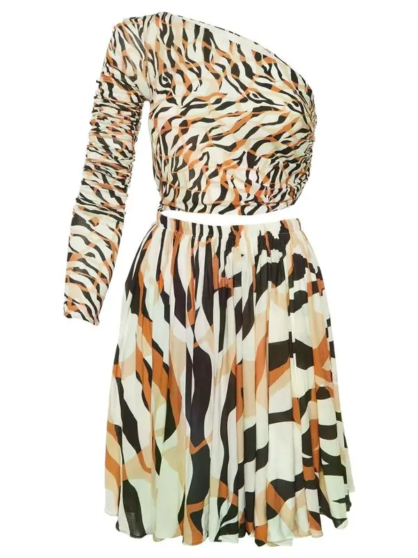 Roberto Cavalli Tiger-print Ruched Mini Dress - White