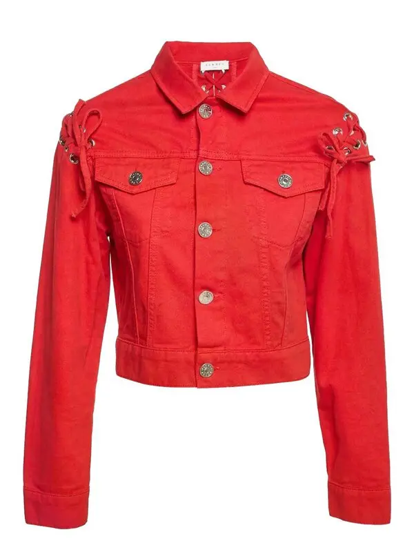 Sandro Lace-up Shoulder Denim Jacket - Red