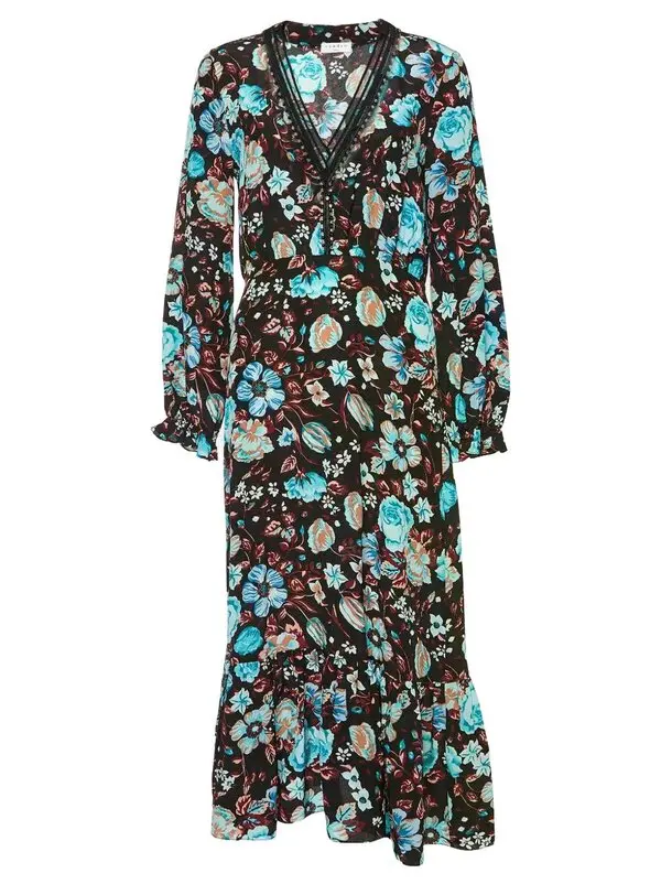 Sandro Floral Silk Midi Dress - Black
