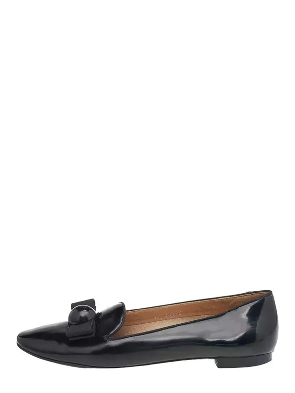FERRAGAMO Patent Leather Bow Detail Ballet Flats - Black