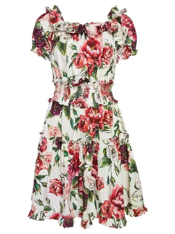 Dolce & Gabbana Floral-print Ruffled Dress - White