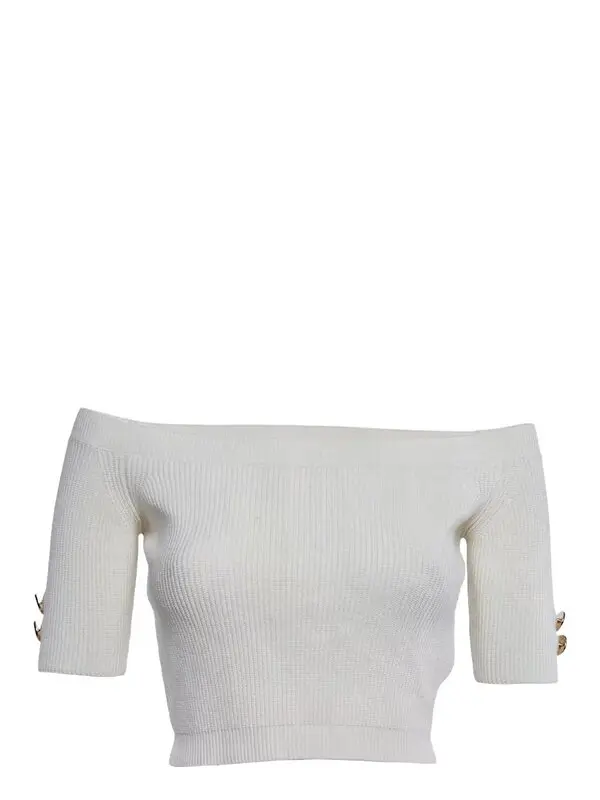 Elisabetta Franchi Off-shoulder Ribbed Top - White