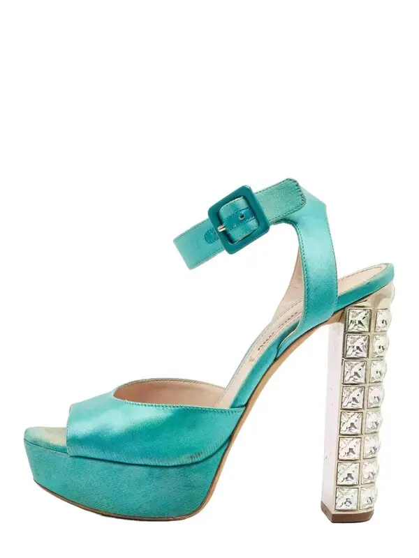 Miu Miu Crystal Embellished Block Heel Sandals - Green
