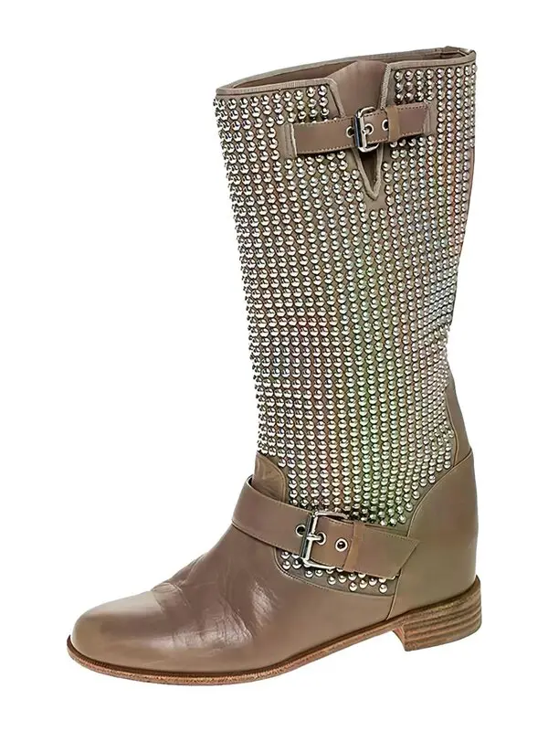 CHRISTIAN LOUBOUTIN Studded Leather Boots - Brown