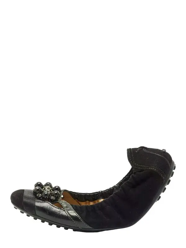 TOD'S Beaded Panelled Ballet Flats - Black