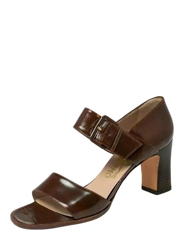 FERRAGAMO Leather Buckle Sandals - Brown