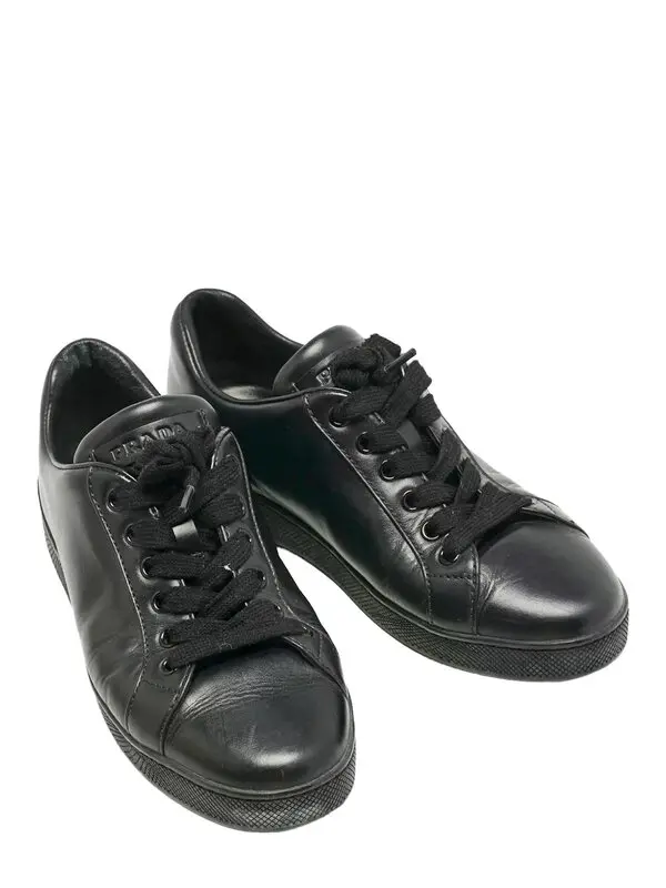 Prada Leather Lace Up Sneakers - Black