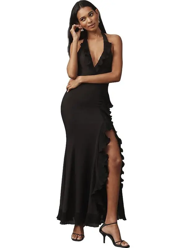 Dress The Population Kathleen Ruffle Maxi Dress - Black
