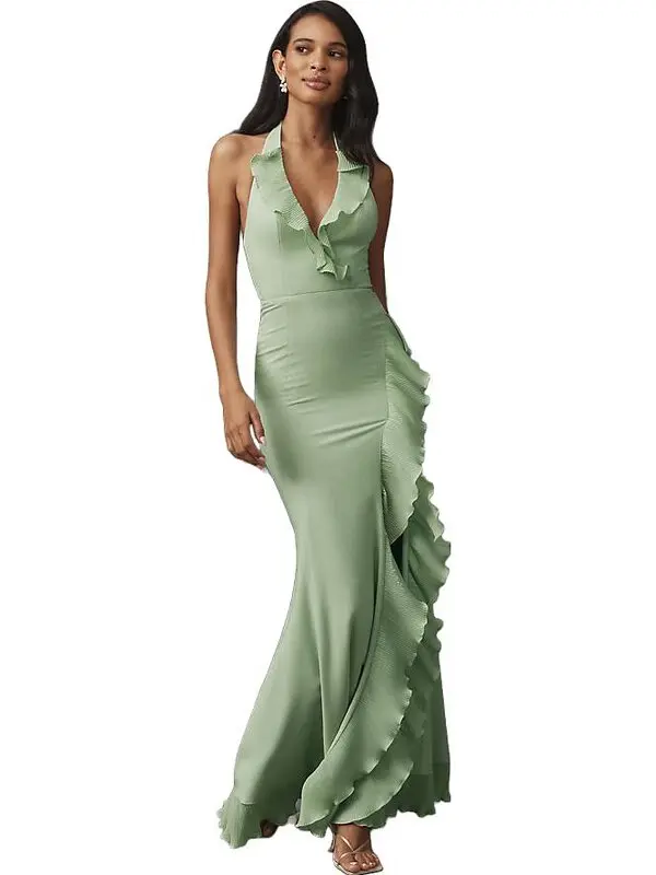 Dress The Population Kathleen Ruffle Maxi Dress - Light Green