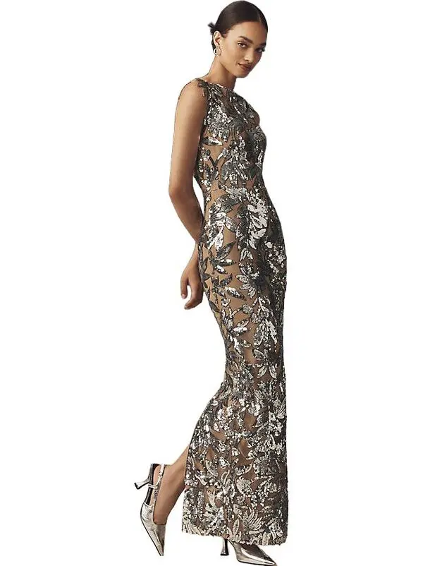 BRONX AND BRONCO Violet Sequin Maxi Dress - Silver
