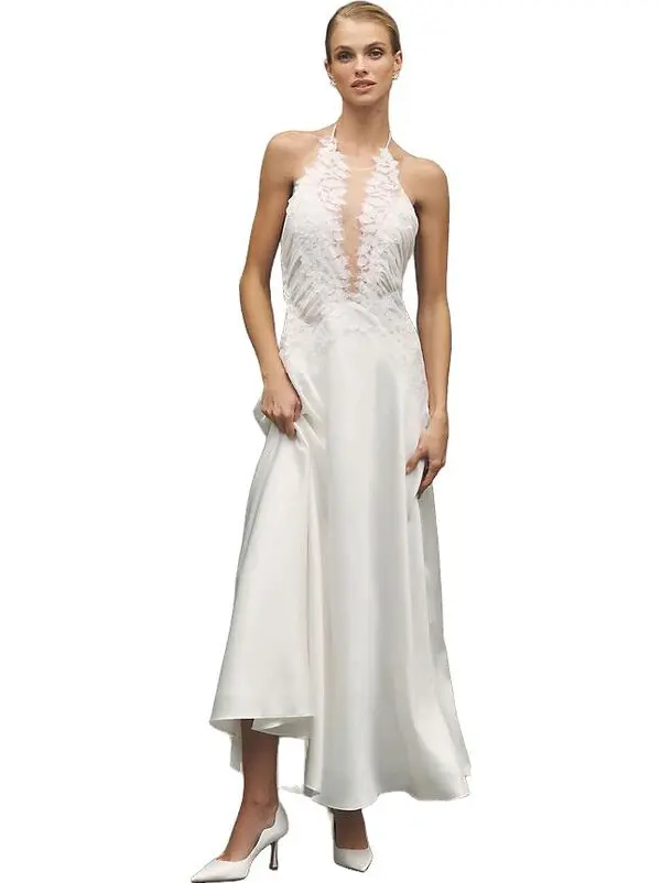 Bhldn Lace Satin Maxi Dress - Ivory