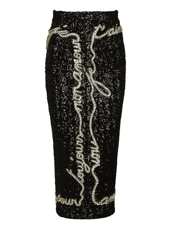 Balmain Sequin Embroidered Midi Skirt - Black