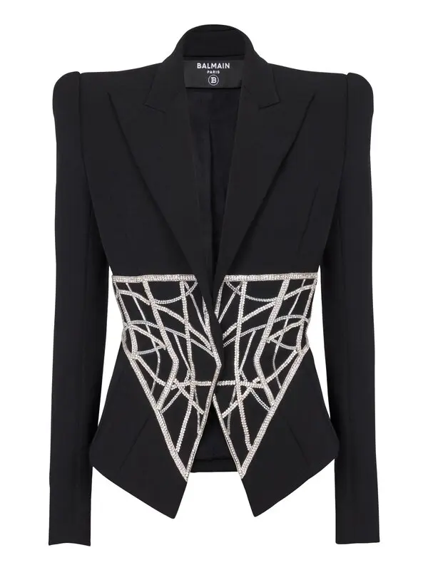 Balmain Embroidered Grain De Poudre Tailored Jacket - Black