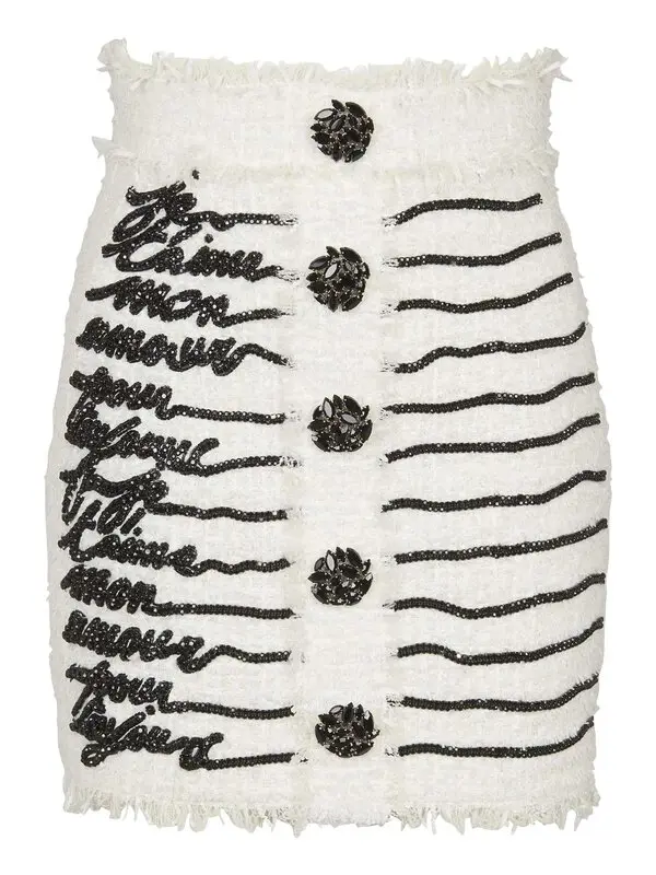 Balmain Embroidered Tweed Skirt - White