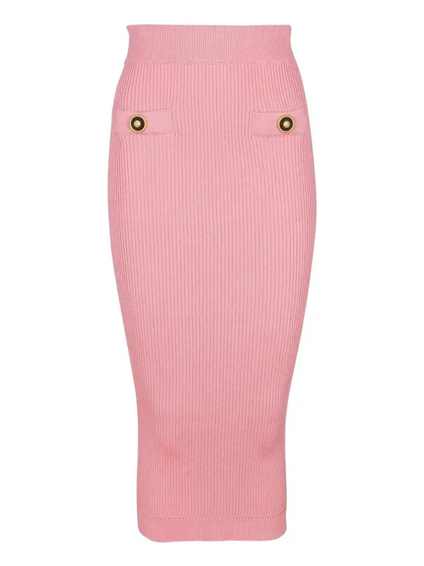 Balmain Midi Ribbed Knit Skirt - Pink