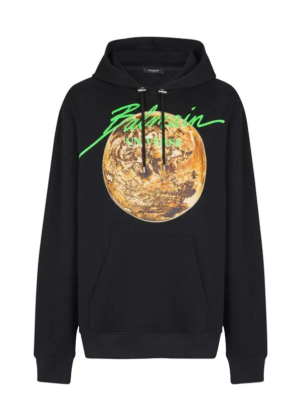 Balmain Printed Universe Logo And Planet Hoodie - Black