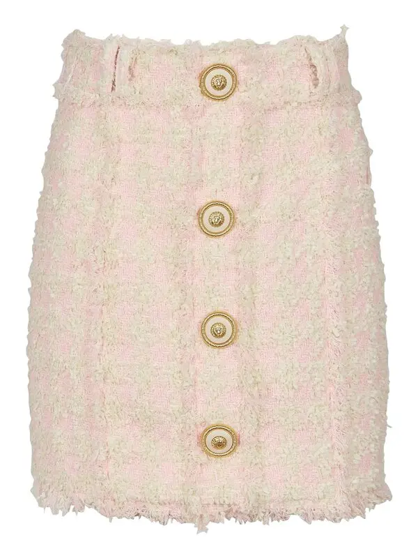 Balmain High-waist Tweed Mini Skirt - Pink