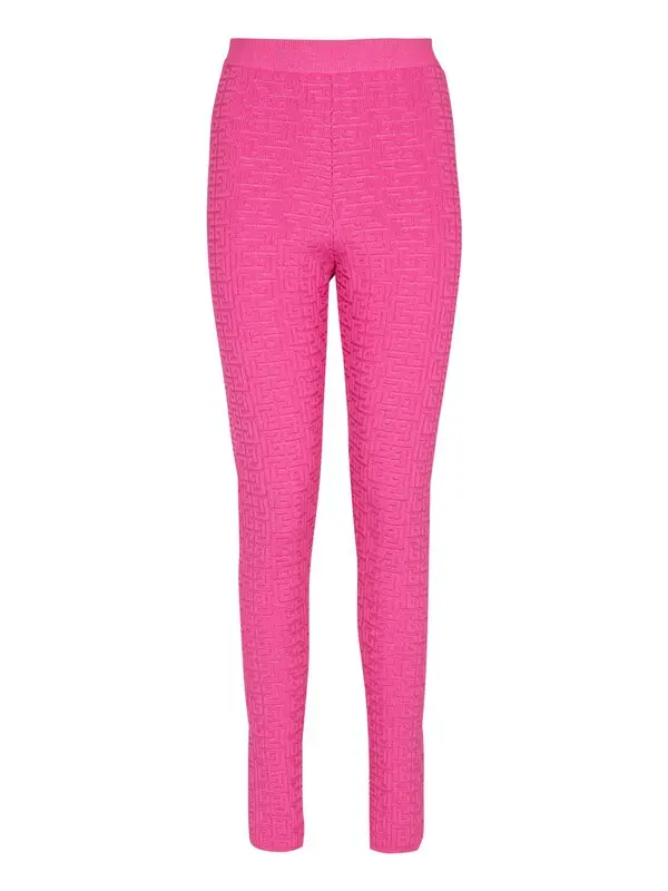 Balmain Knit Leggings With Monogram - Pink