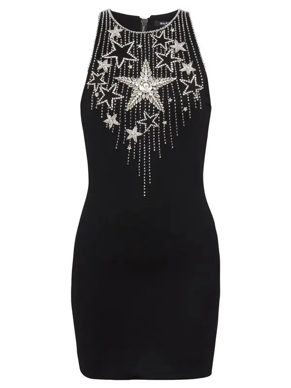 Balmain Stars Embellished Mini Dress - Black