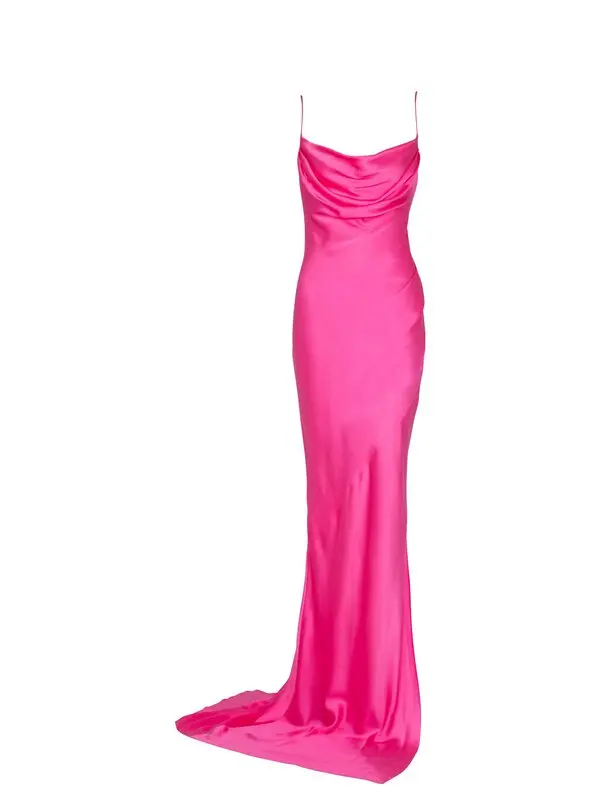 Balmain Draped Satin Slit Dress - Pink