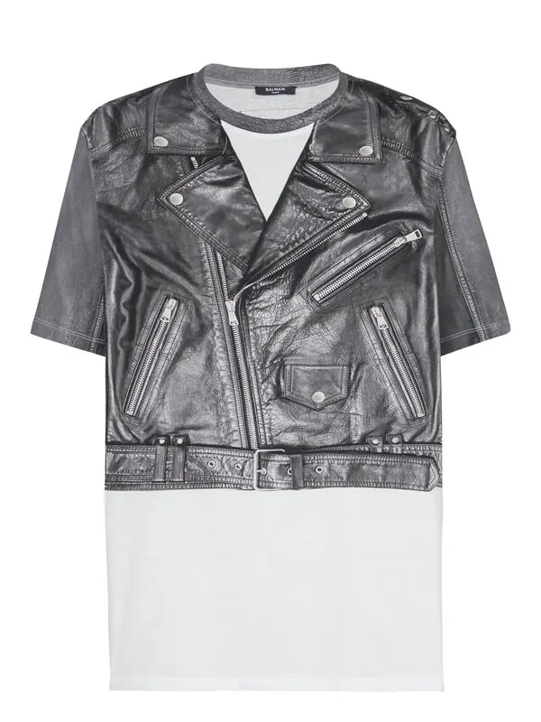 Balmain Biker Jacket Print T-shirt - Black