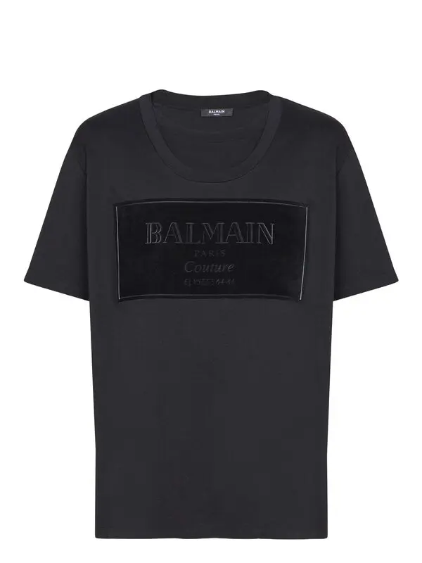 Balmain Big Couture Label Flock T-shirt, Regular Fit - Black