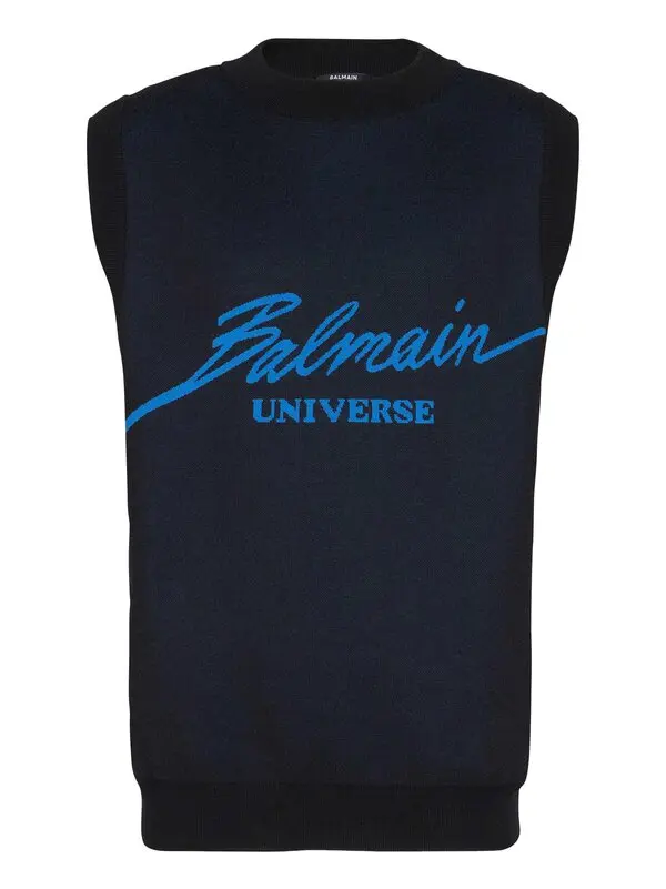 Balmain Sleeveless Universe Jacquard Jumper - Blue