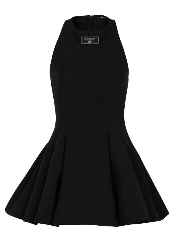 Balmain Flared Pleated Grain De Poudre Dress - Black