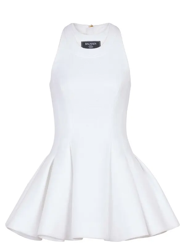 Balmain Flared Pleated Mini Dress - White