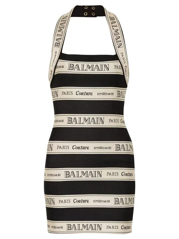 Balmain Jacquard Halterneck Mini Dress - Black
