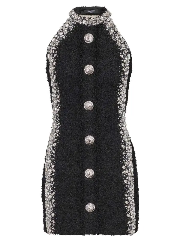 Balmain Buttoned Embroidered Mini Dress - Black