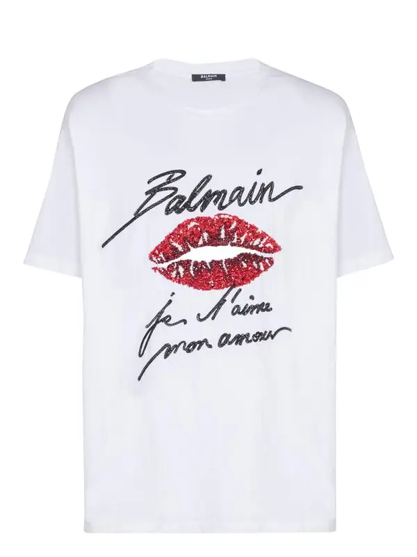 Balmain Embroidered T-shirt With "love Letter" And Lips - White