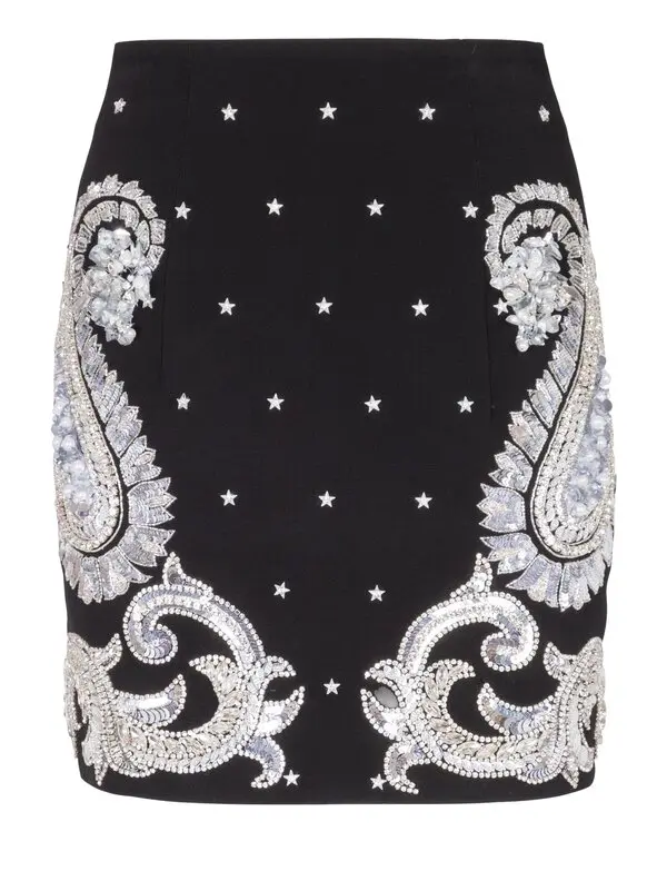Balmain Embroidered Crepe Skirt - Black