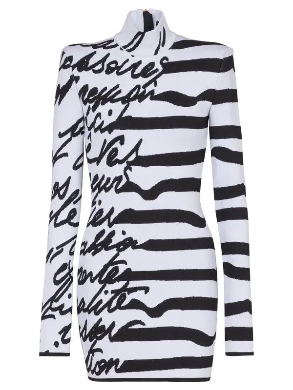 Balmain Striped Jacquard Knit Mini Dress - White