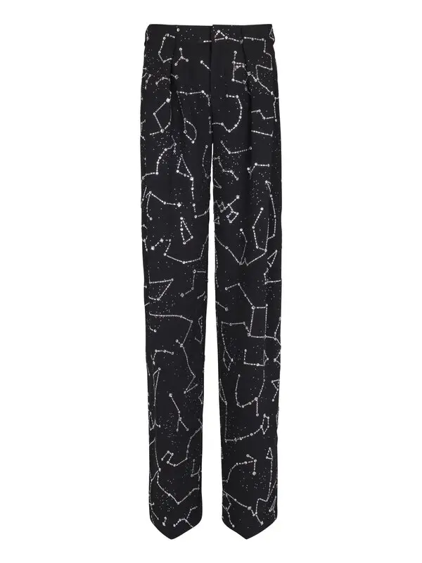 Balmain Crepe Trousers With Rhinestone Constellation Motif - Silver