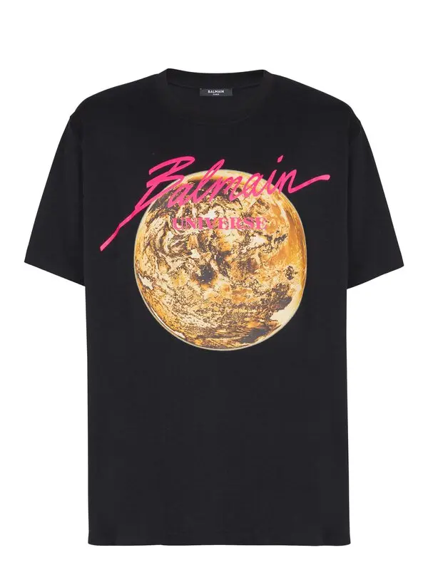 Balmain Printed Universe Logo And Planet T-shirt - Black