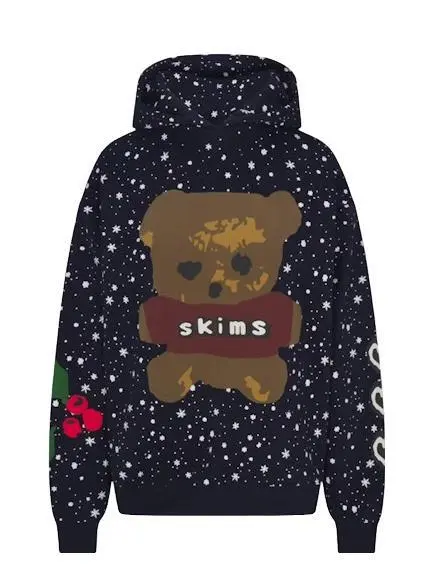 SKIMS X Cactus Plant Flea Market Cotton Fleece Oversized Hoodie - Navy Blue Dove Snow Print