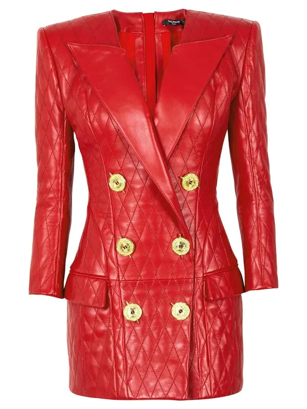 Balmain Short Quilted Leather Dress - Red