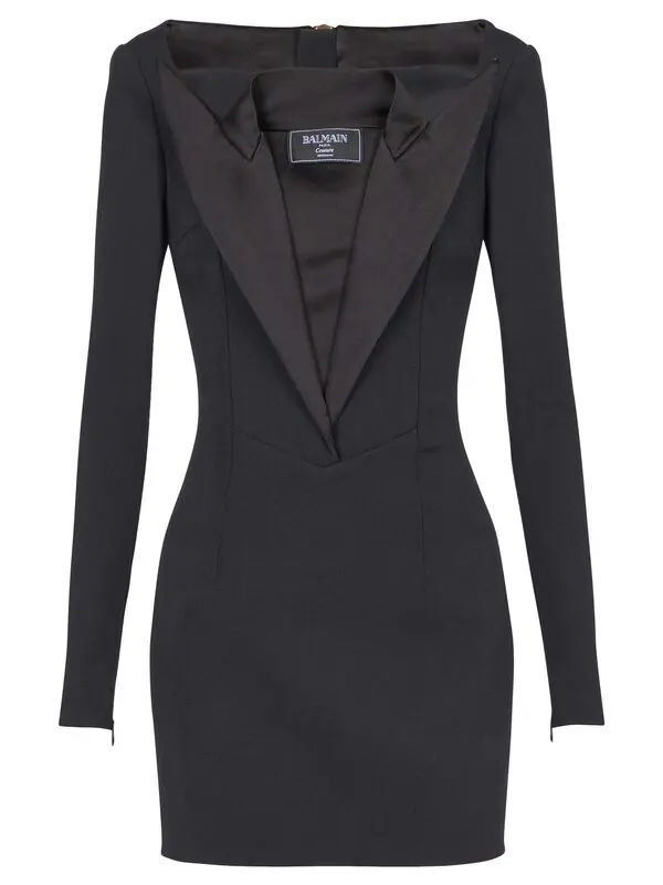 Balmain Open Neck Double-collar Mini Dress - Black