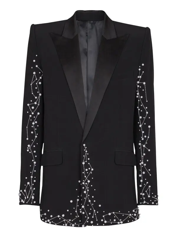Balmain Viscose Jacket With Constellation Embroidery - Silver
