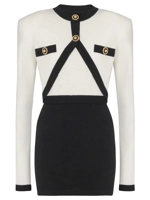 Balmain Knit Dress With Faux Waistcoat - Beige
