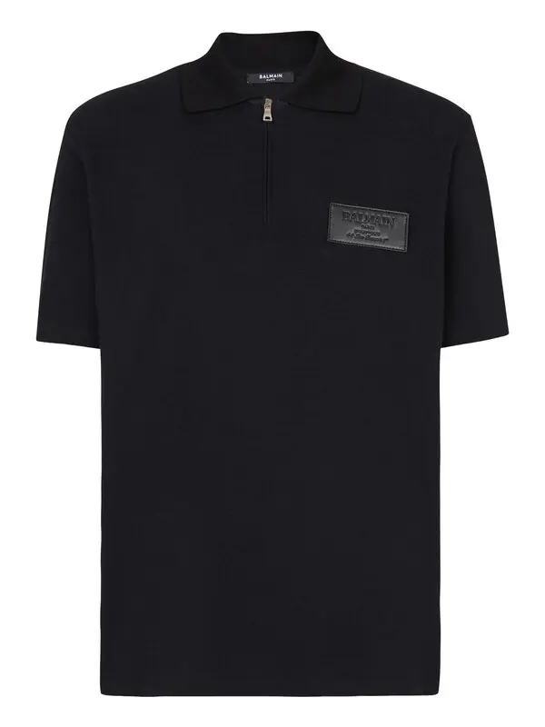Balmain Cotton Polo Shirt With Leather Couture Label - Black