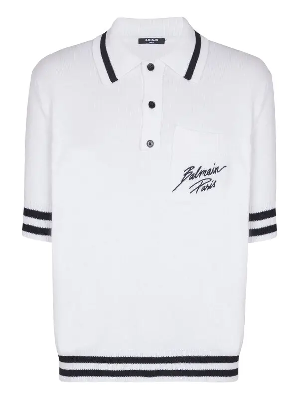 Balmain Paris Logo Cotton Knit Polo - White