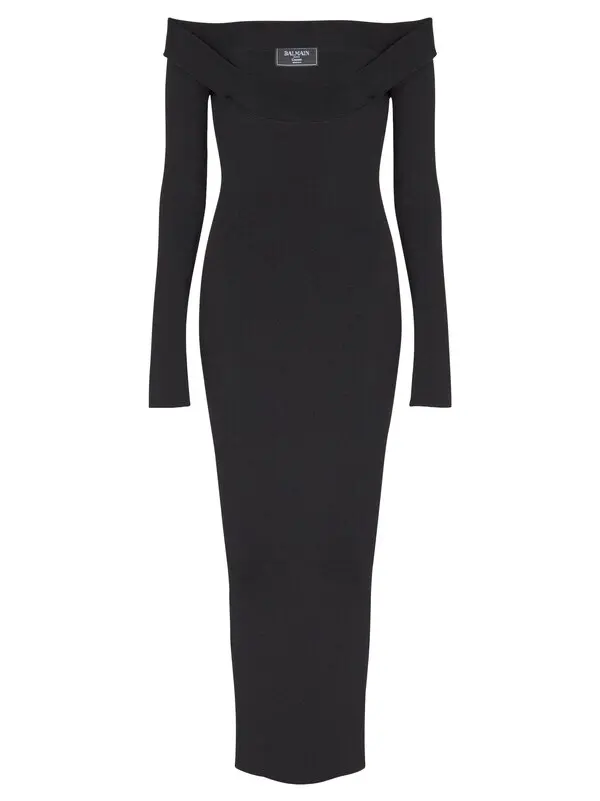 Balmain Long Plain Knit Dress - Black