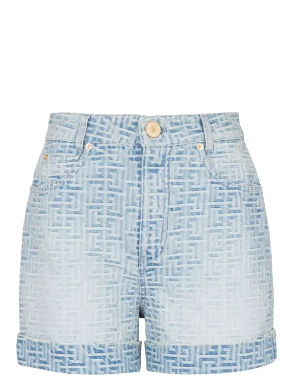 Balmain Monogram Denim Short - Blue